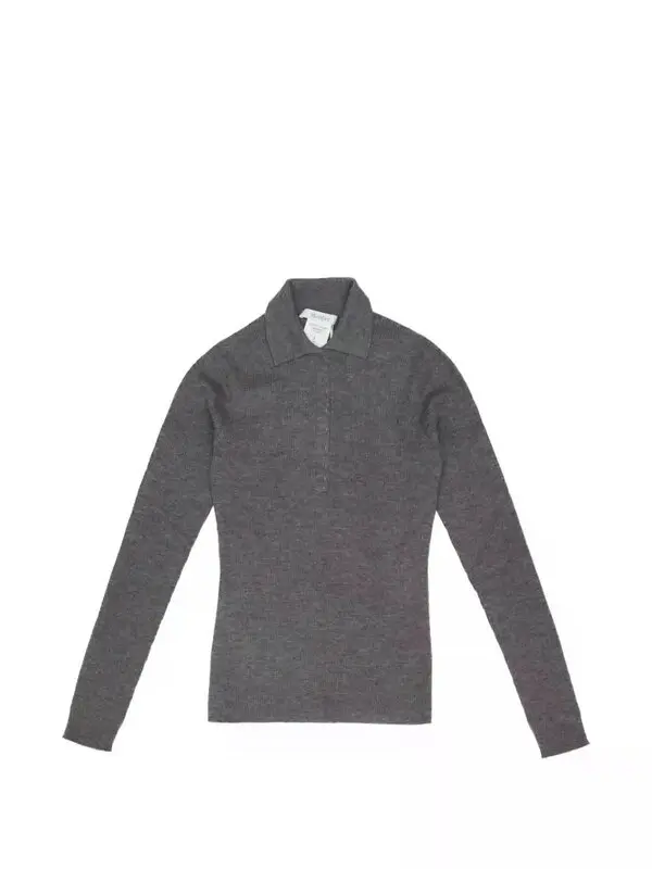 Max Mara Ribbed-knit V-neck Polo Sweater - Grey