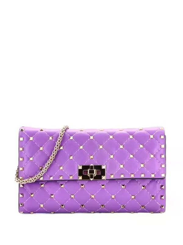 Valentino Garavani Rockstud Spike Wallet On Chain Quilted Leather Small Crossbody Bag - Purple