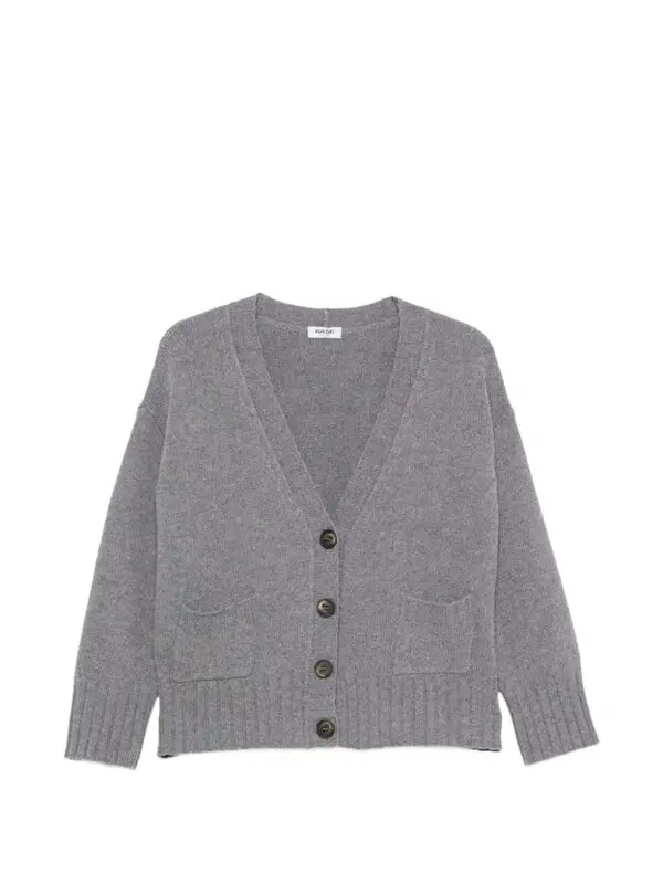BASE MILANO V-neck Patch-pocket Cardigan - Grey