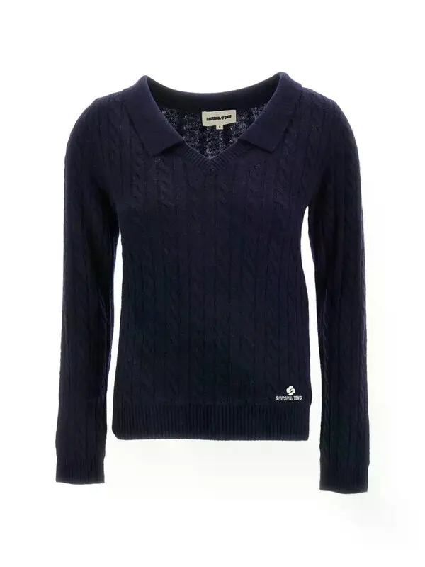 SHUSHU/TONG Cable-knit Polo-collar Sweater