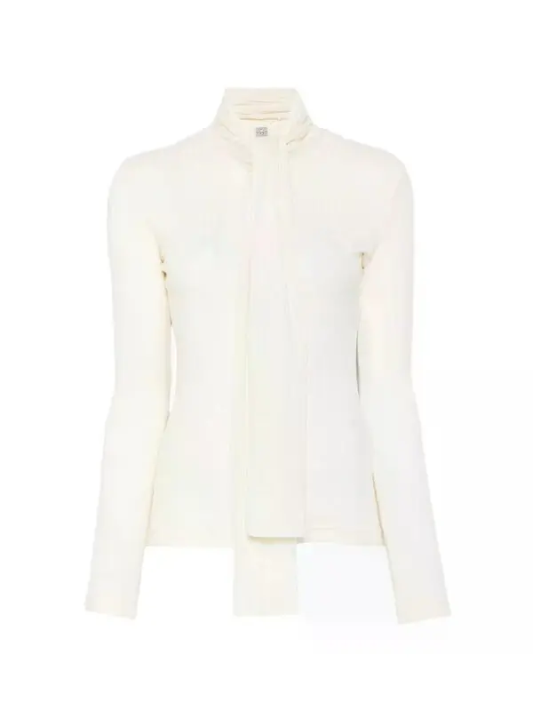 TOTEME Ribbed Bow Blouse - Neutrals