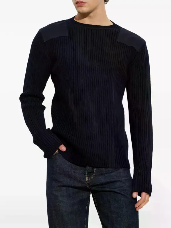 Fendi Ribbed-knit Shoulder-patch Sweater - Blue