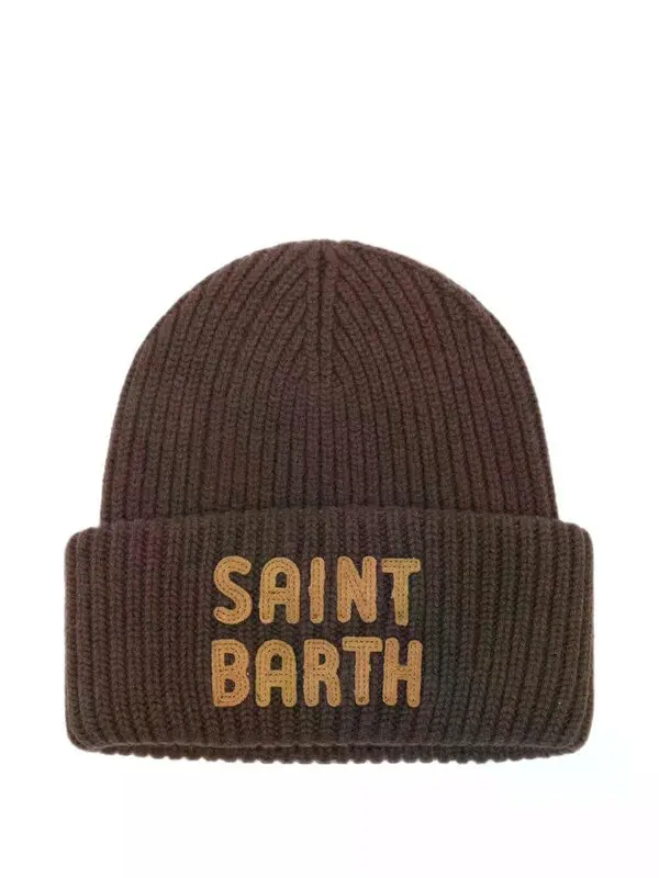 MC2 SAINT BARTH Berry Logo-patch Ribbed-knit Beanie Hat - Brown