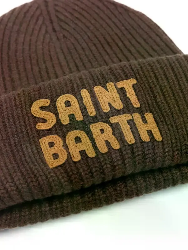 MC2 SAINT BARTH Berry Logo-patch Ribbed-knit Beanie Hat