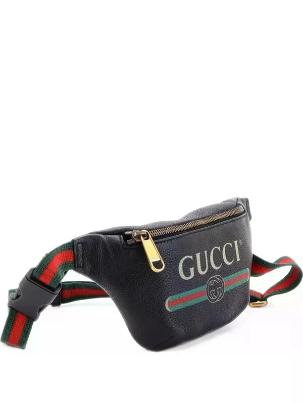 Gucci Logo Printed Leather Small Belt Bag - Black