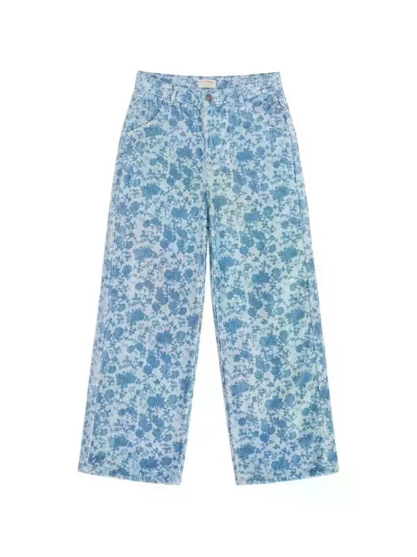 FAVORITE PEOPLE Bakery Floral-print Corduroy Trousers - Blue