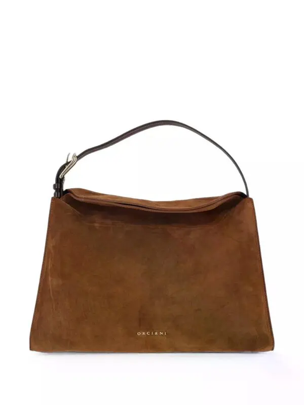 Orciani Midi Trinity Peach Oro Suede Tote Bag - Brown