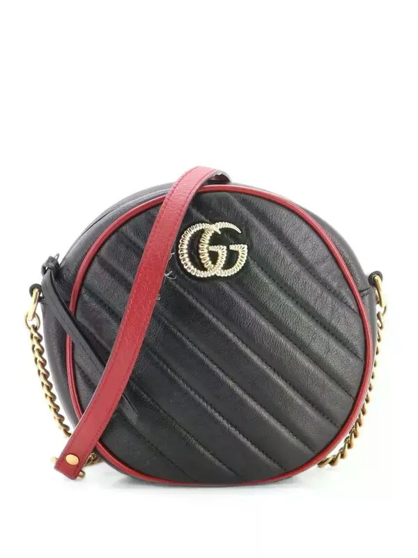 Gucci Gg Marmont Round Shoulder Bag Diagonal Quilted Leather Mini Crossbody Bag - Black