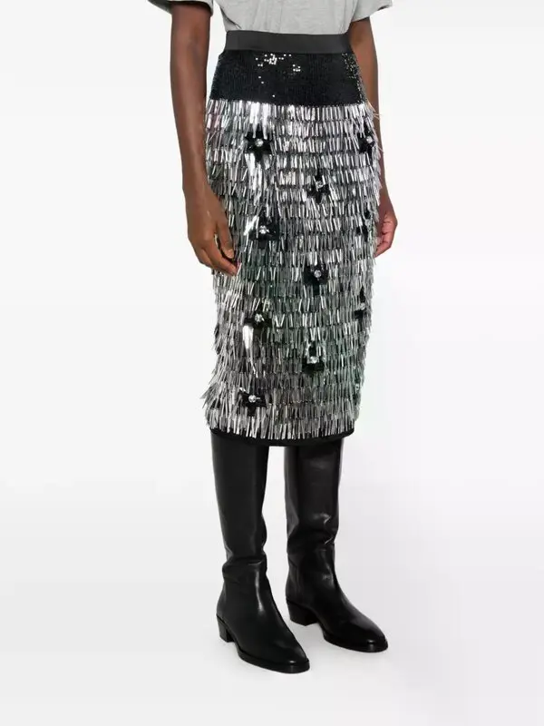CIRCUS HOTEL Sequin-embellished Fringed Midi Skirt