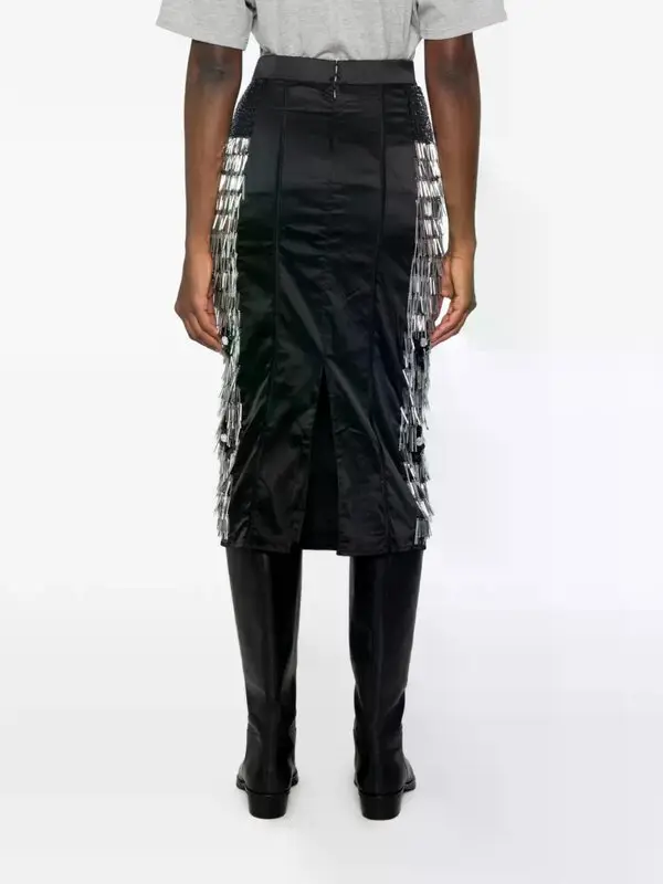 CIRCUS HOTEL Sequin-embellished Fringed Midi Skirt