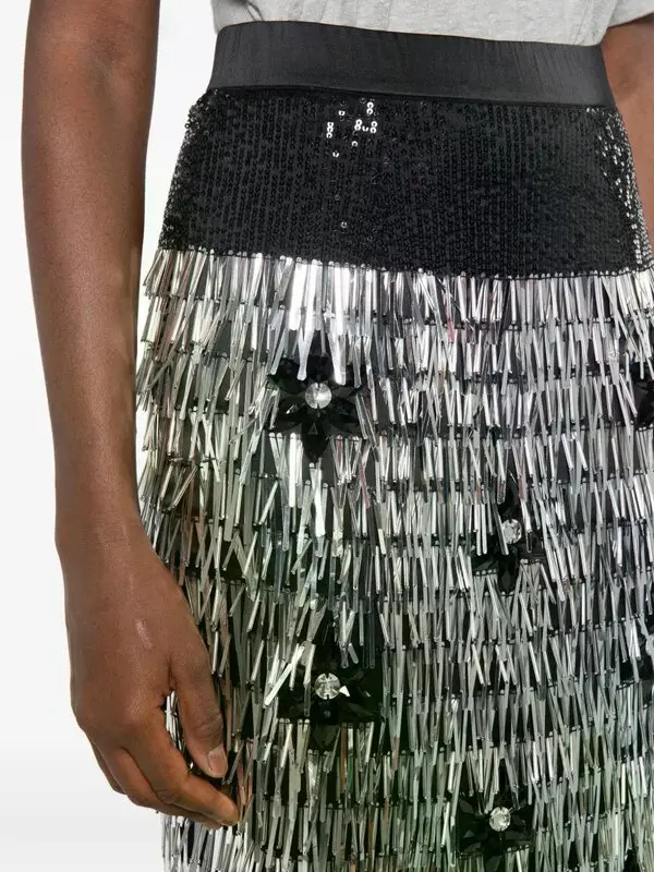 CIRCUS HOTEL Sequin-embellished Fringed Midi Skirt