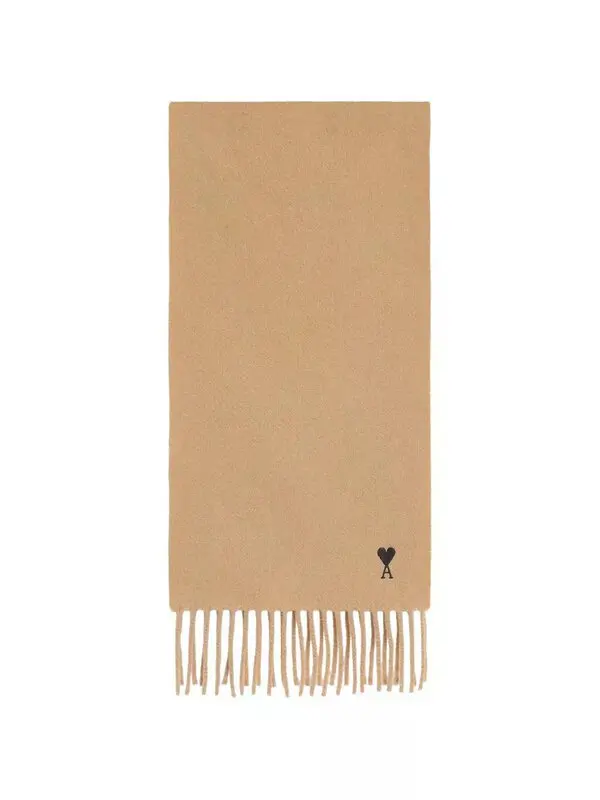 AMI Paris Beige Wool Scarf With De Coeur