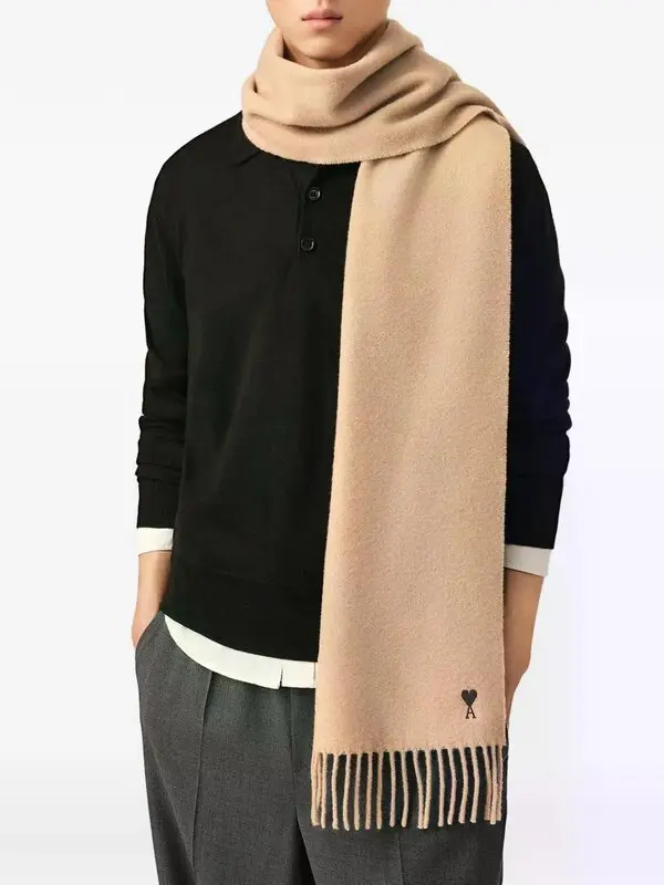 AMI Paris Beige Wool Scarf With De Coeur