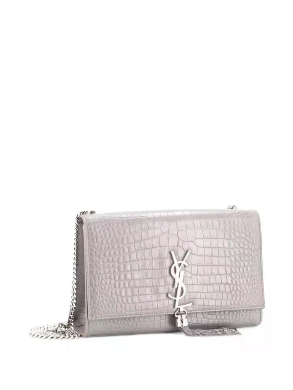 Saint Laurent Classic Monogram Tassel Crocodile Embossed Leather Medium Crossbody Bag