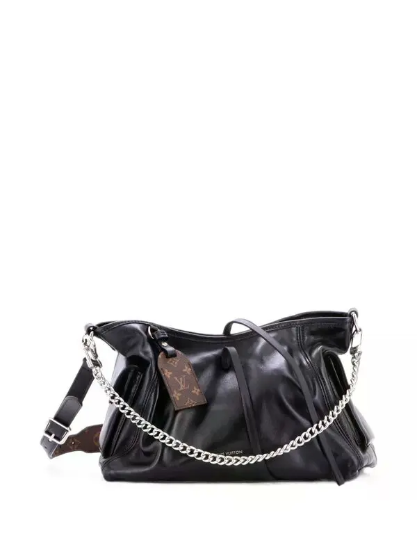 LOUIS VUITTON Carryall Cargo Hobo Leather With Monogram Canvas Pm Shoulder Bag - Black
