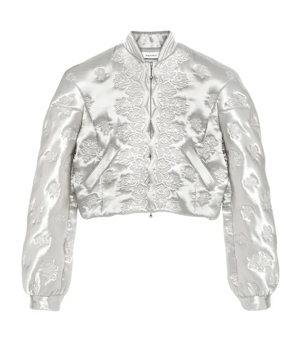 Alexander McQueen Satin Embroidered Bomber Jacket