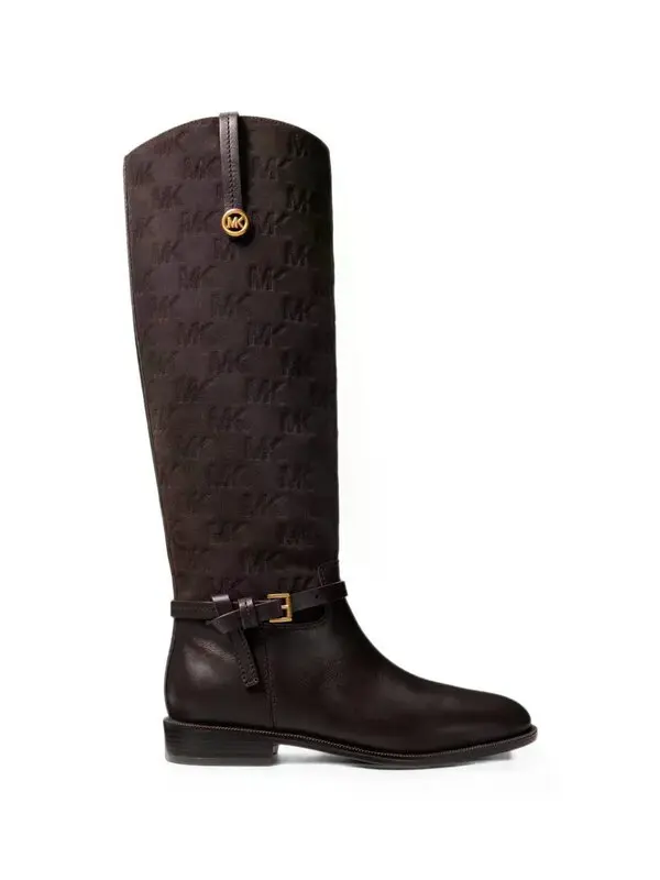 Michael Kors Beverly Quited Suede And Leather Riding Boots - Brown