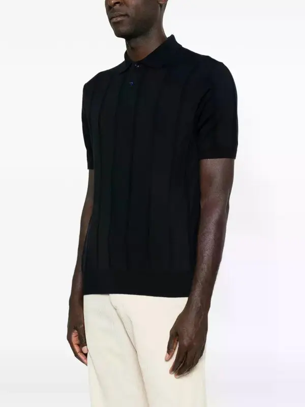 Canali Ribbed-knit Short-sleeve Polo Shirt