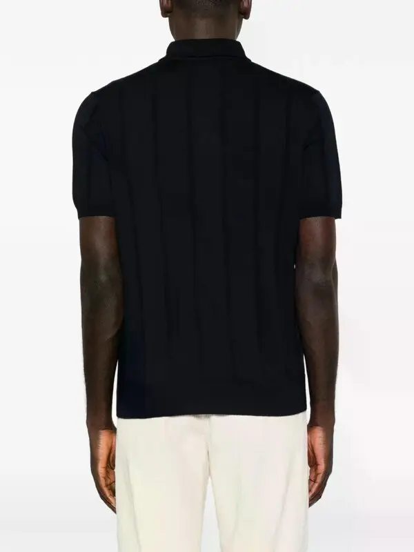 Canali Ribbed-knit Short-sleeve Polo Shirt