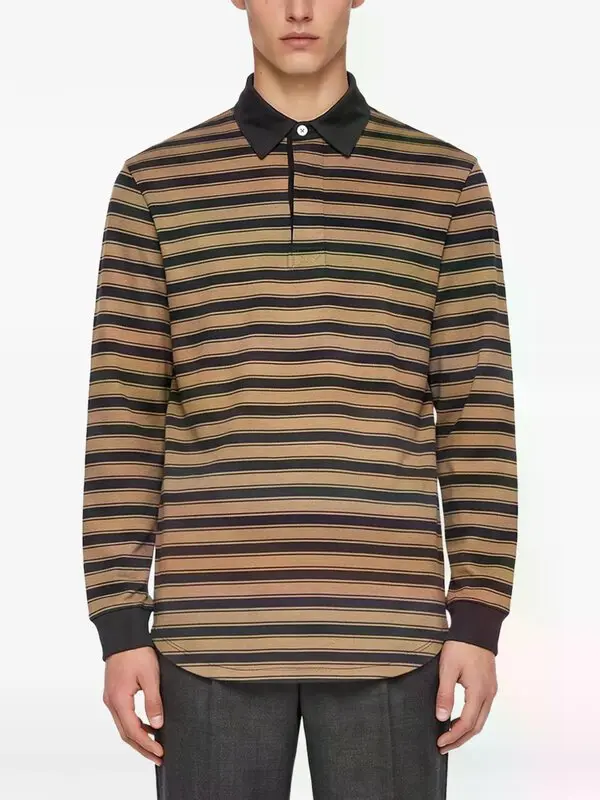 ANOTHER ASPECT Striped Long-sleeve Polo Shirt