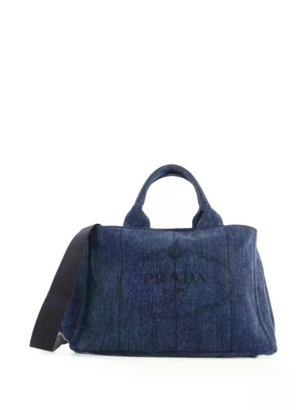 Prada Canapa Convertible Denim Medium Tote Bag