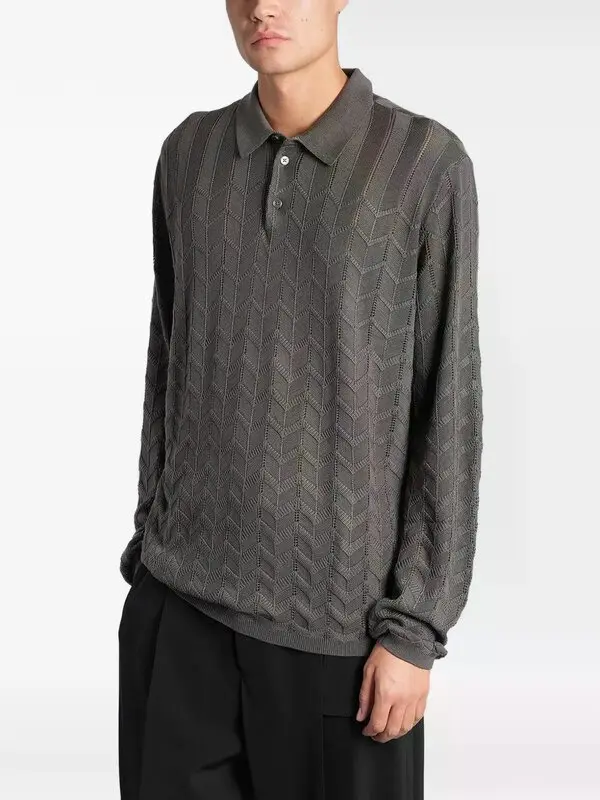 Emporio Armani Chevron-knit Long-sleeve Polo Shirt