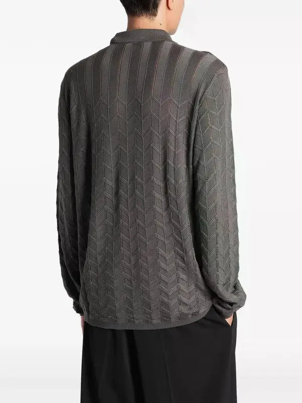 Emporio Armani Chevron-knit Long-sleeve Polo Shirt
