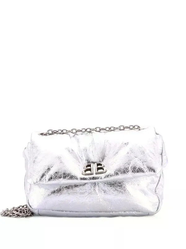 Balenciaga Monaco Chain Flap Leather Mini Shoulder Bag - Silver