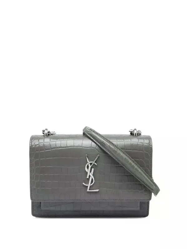 Saint Laurent 2017 Mini Croc Embossed Leather Monogram Sunset Wallet On Chain Crossbody Bag