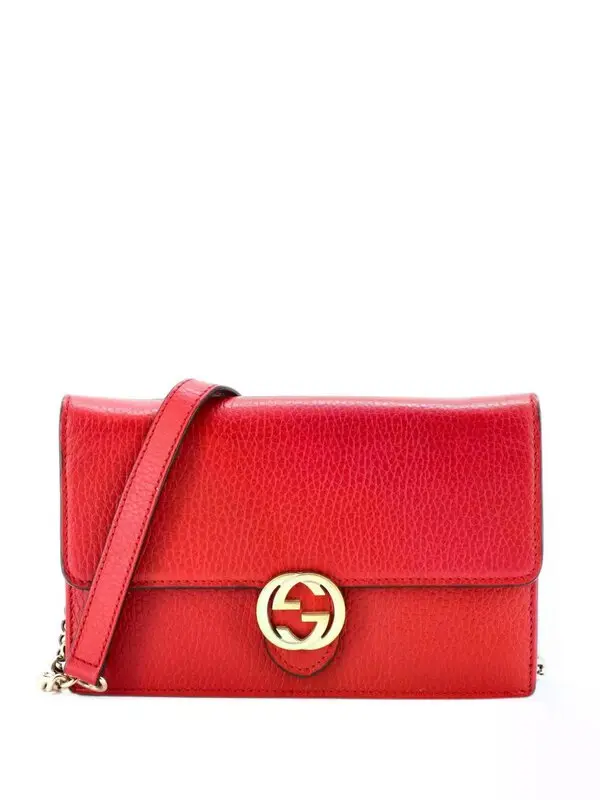 Gucci Interlocking Wallet On Chain Leather Crossbody Bag - Red