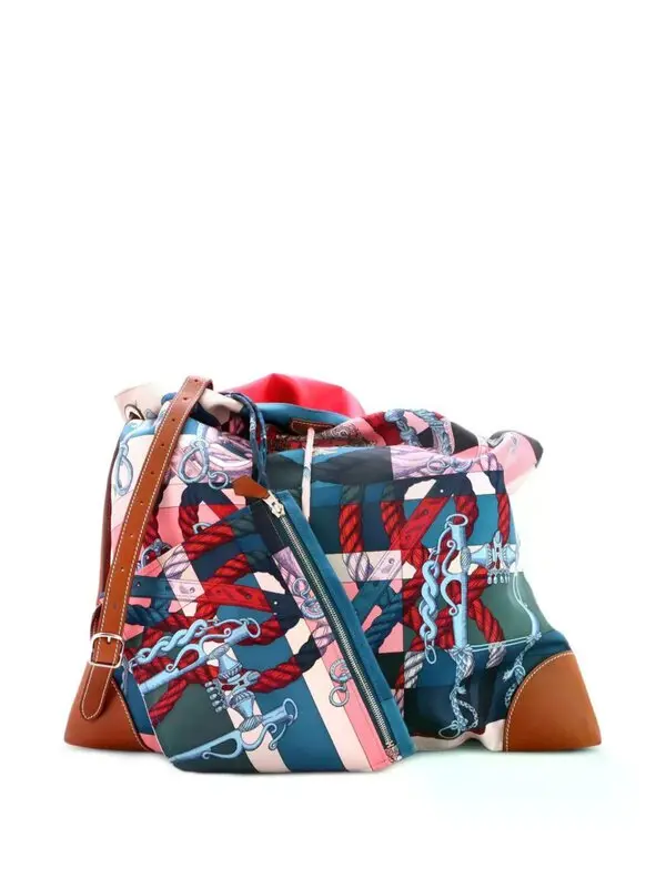 Hermès Silky City Bag Printed Silk And Leather Gm Tote Bag - Blue