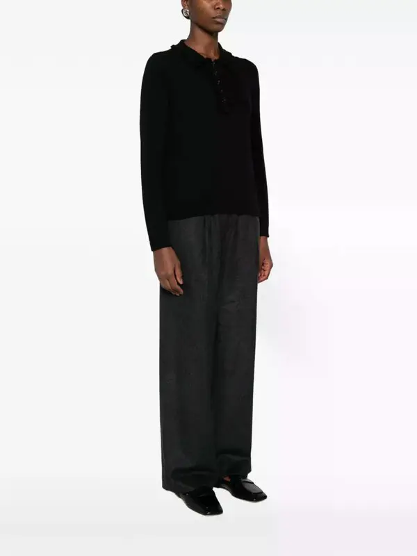 ALLUDE Ruffle-trimmed Polo-collar Sweater