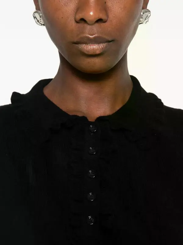 ALLUDE Ruffle-trimmed Polo-collar Sweater