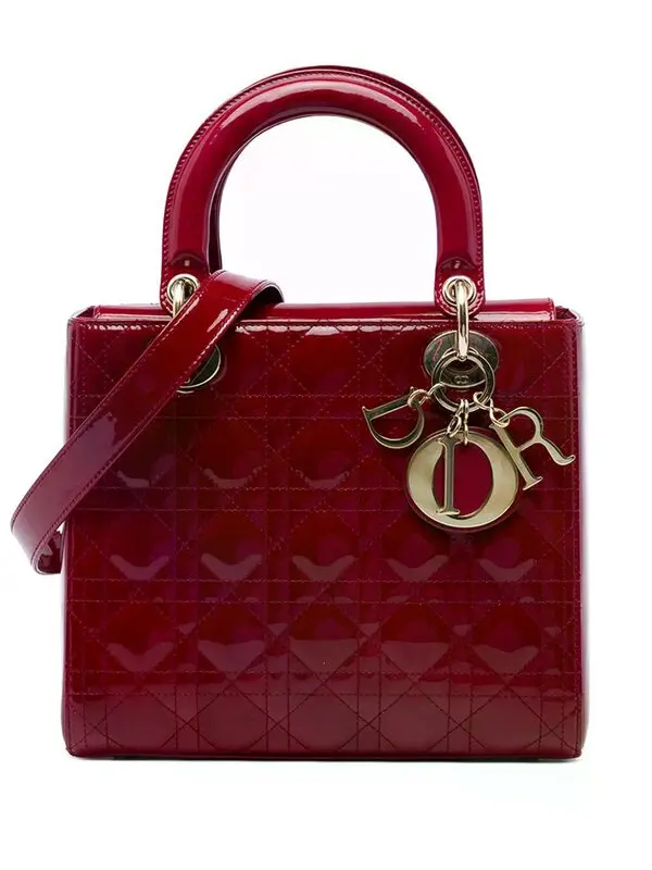 Dior 2019 Medium Patent Cannage Lady Satchel - Red