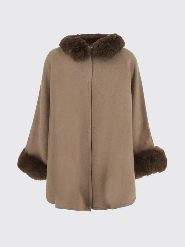 TWINSET Single-breasted Knee-length Coat With Faux Fur Collar And Cuffs - Mastic