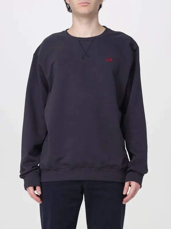 LA MARTINA Crewneck Cotton Sweatshirt With Dropped Shoulders And Contrast Logo - Blue
