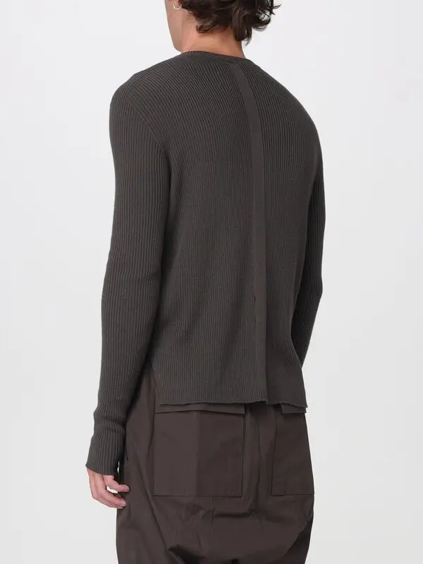 Rick Owens Slim Fit Crewneck Sweater In Pure Virgin Wool With Ribbed Cuffs - Grey