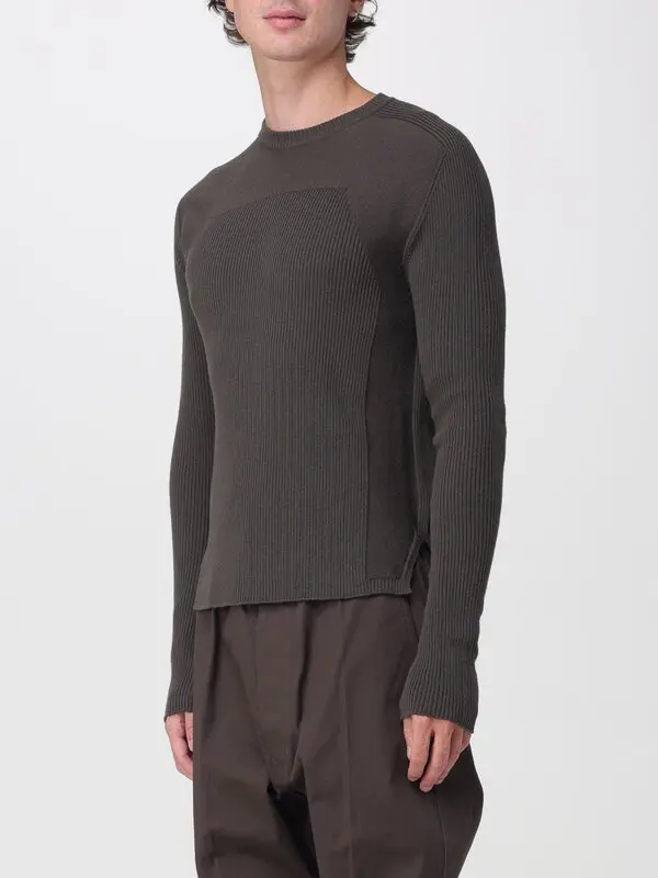 Rick Owens Slim Fit Crewneck Sweater In Pure Virgin Wool With Ribbed Cuffs - Grey