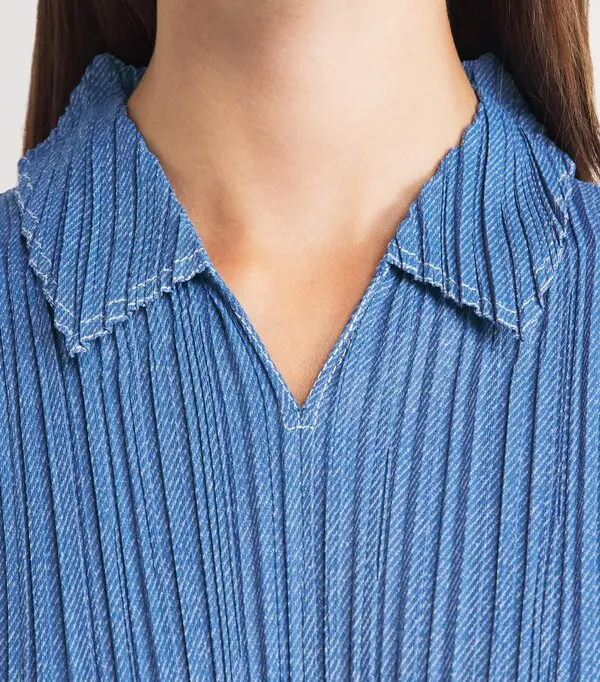 Issey Miyake Cotton Denim Collared Top