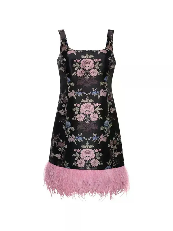 Cara Cara Elena Feather-trim Mini Dress - Black
