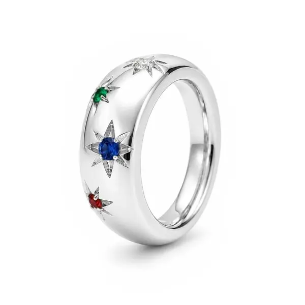 UNALOE Multicolour Quartz Starburst Wide Band Ring – Sterling