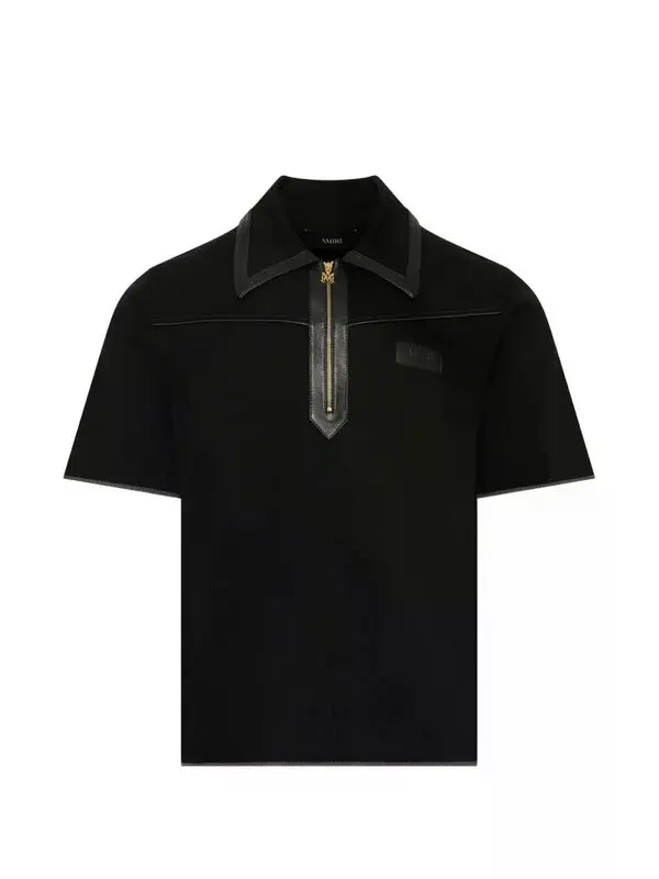 Amiri Leather-trim Knit Zipped Polo