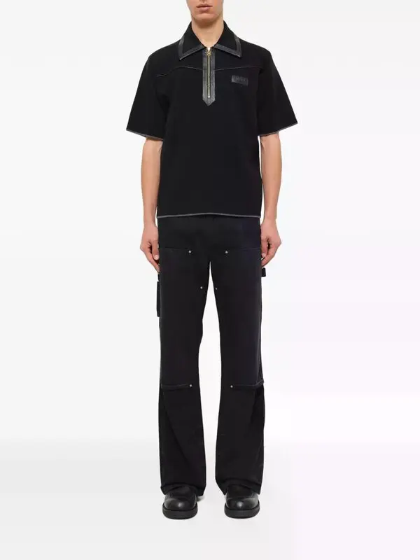 Amiri Leather-trim Knit Zipped Polo