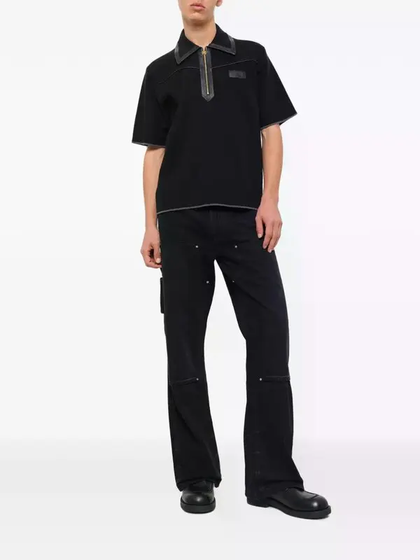 Amiri Leather-trim Knit Zipped Polo