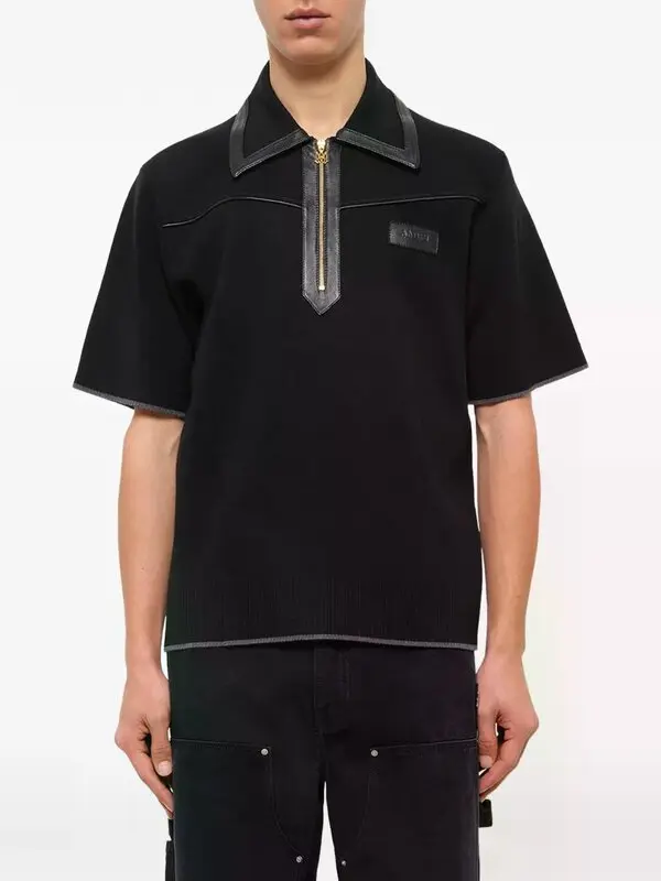 Amiri Leather-trim Knit Zipped Polo