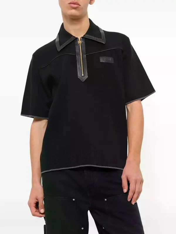 Amiri Leather-trim Knit Zipped Polo