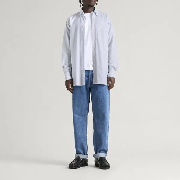 DRAKE'S Ticking Stripe Button Down Oxford Shirt