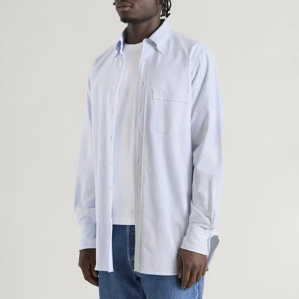 DRAKE'S Ticking Stripe Button Down Oxford Shirt