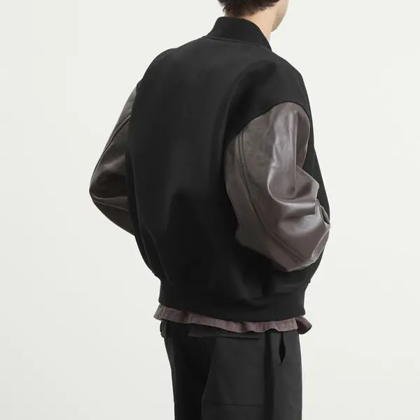 Studio Nicholson Alph Leather Wool Varsity Bomber Jacket