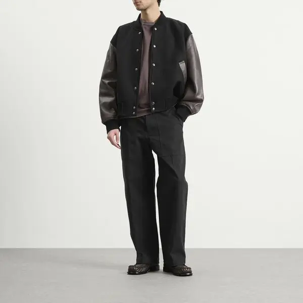 Studio Nicholson Alph Leather Wool Varsity Bomber Jacket